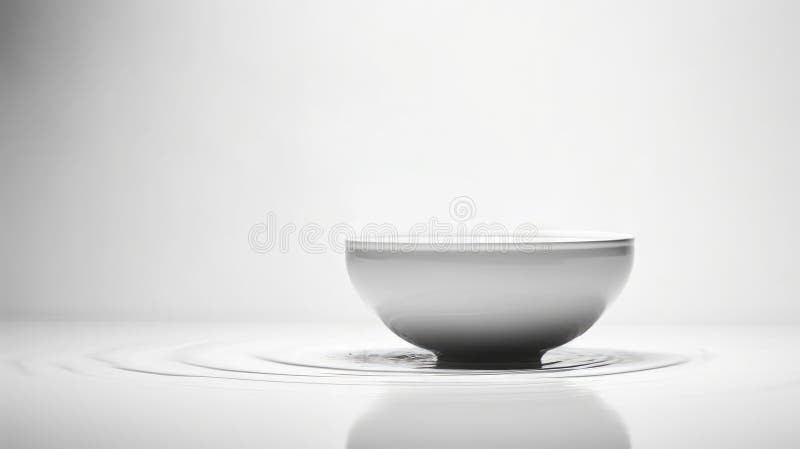 A White Bowl on Reflective Watery Surface with Subtle Light Gradients ...