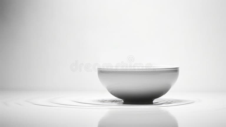 A White Bowl on Reflective Watery Surface with Subtle Light Gradients ...