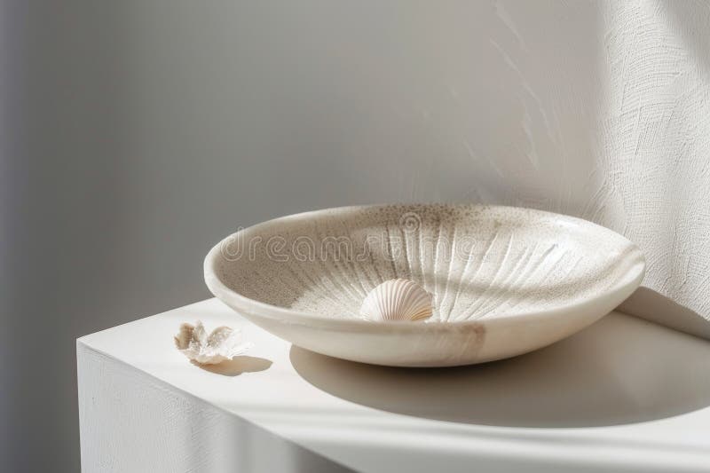 A White Bowl Rests on a White Table in a Simple, Minimalist Setting, a ...