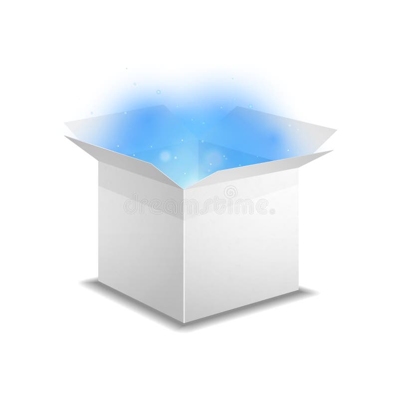 White Box with Blue Magic Light Inside, on White Stock Illustration ...