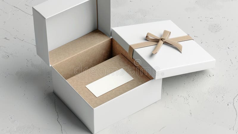 White Box with Brown Ribbon and Card Inside Stock Image - Image of ...