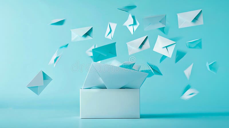 A White Box with a Bunch of Paper Airplanes Flying Out of it Stock ...