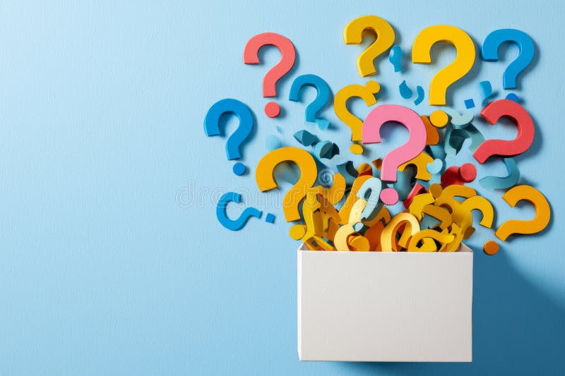 From a White Box, Colorful Question Marks Emerge Stock Image - Image of ...