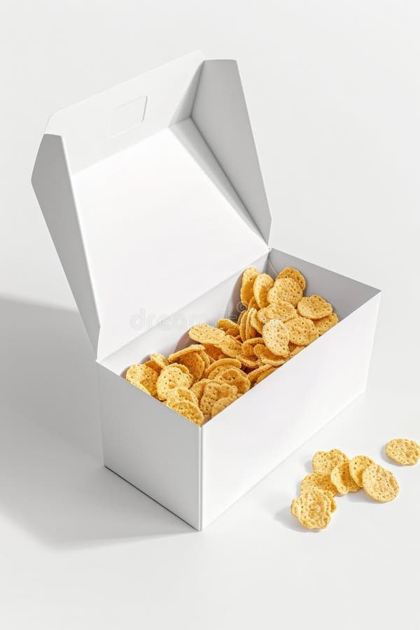 A White Box Filled with Chips on a Table. Suitable for Food and Snack ...