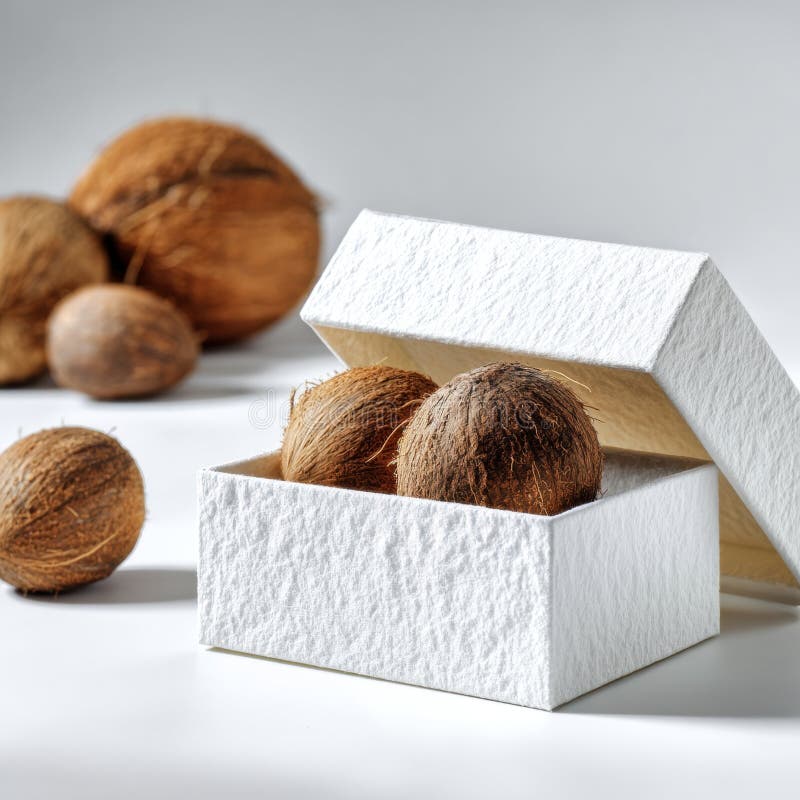 Coconuts in a White Box stock illustration. Illustration of beach ...