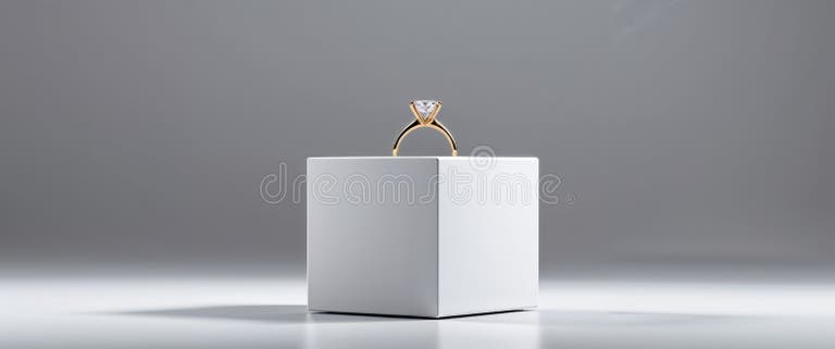 White Box with Gold Diamond Ring Stand Lying Mockup Stock Photo - Image ...