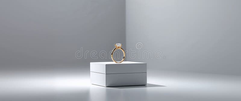 White Box with Gold Diamond Ring Stand Lying Mockup. Stock Photo ...