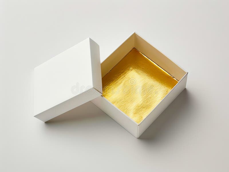 A White Box with a Gold Foil Inside on a White Surface Stock Photo ...