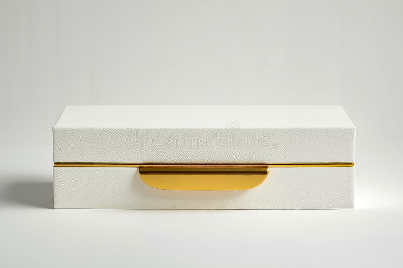 A White Box with a Gold Handle on a White Surface Stock Photo - Image ...