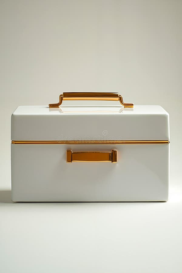 A White Box with a Gold Handle on a White Surface Stock Image - Image ...
