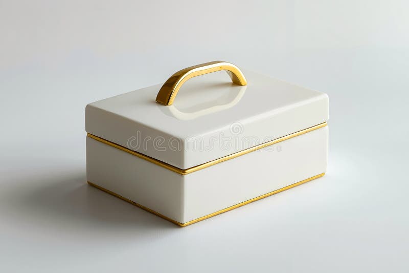 A White Box with a Gold Handle on a White Surface Stock Image - Image ...