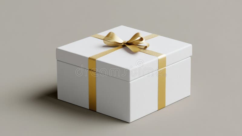 A White Box with a Gold Ribbon and a Bow Stock Illustration ...