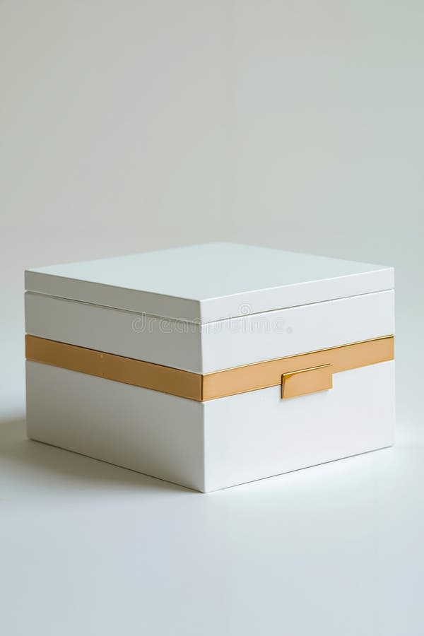A White Box with a Gold Stripe on the Lid Stock Image - Image of open ...