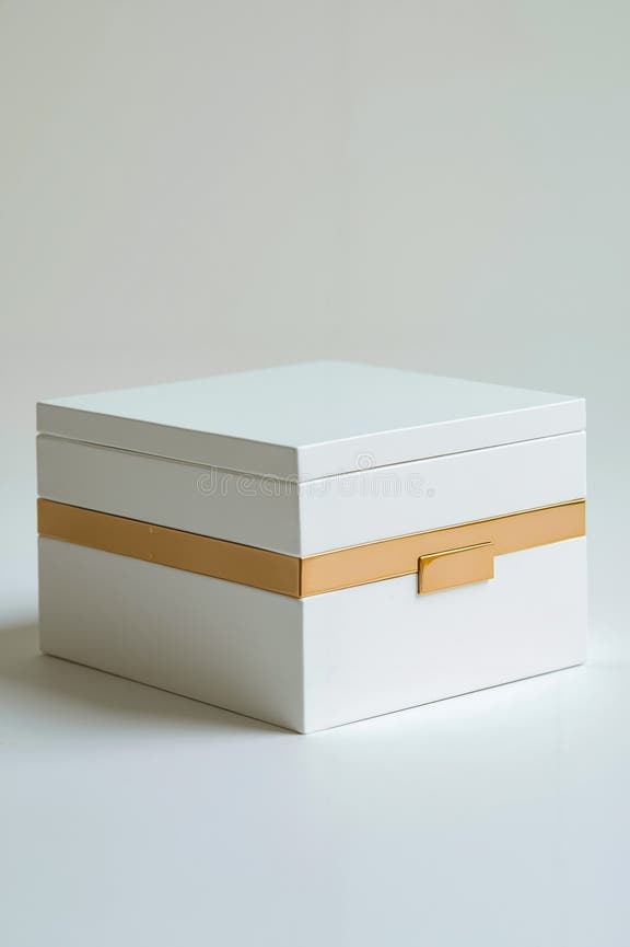 A White Box with a Gold Stripe on the Lid Stock Image - Image of open ...