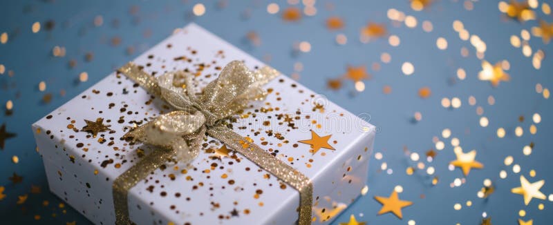 A White Box is Lying on a Blue Background with Gold Stars Around it ...