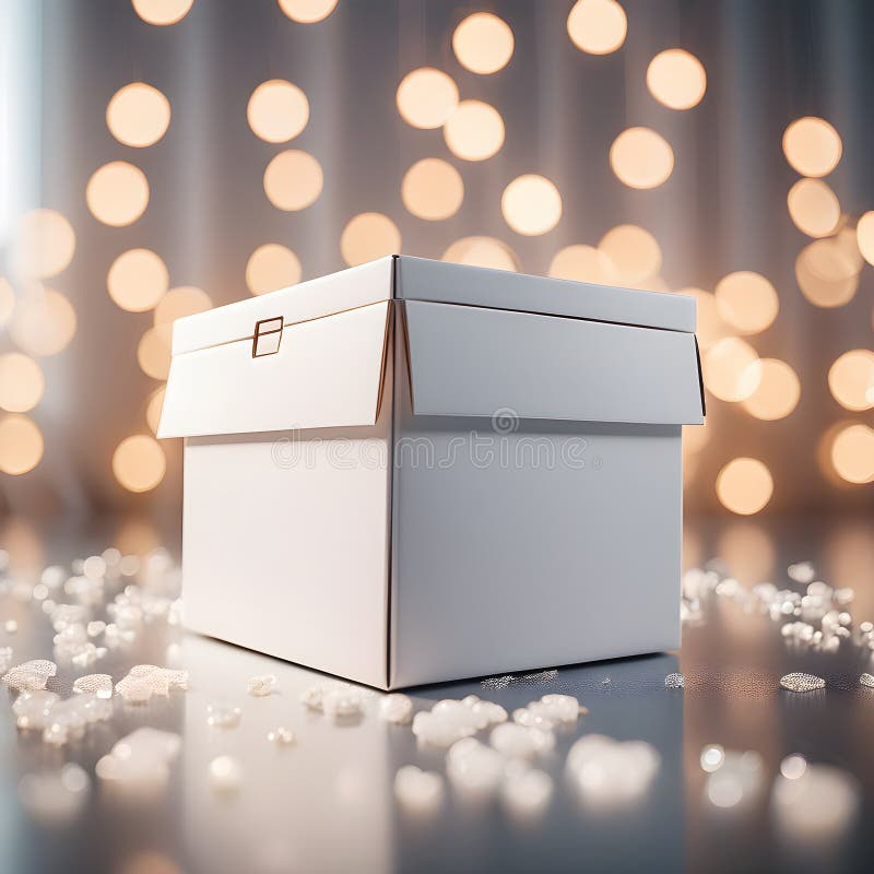 White Box Mockup: Bold Elegance Against a Blurred Bokeh Background ...