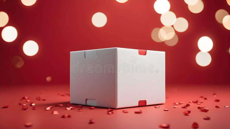 White Box Mockup: Bold Elegance Against a Red Blurred Bokeh Background ...