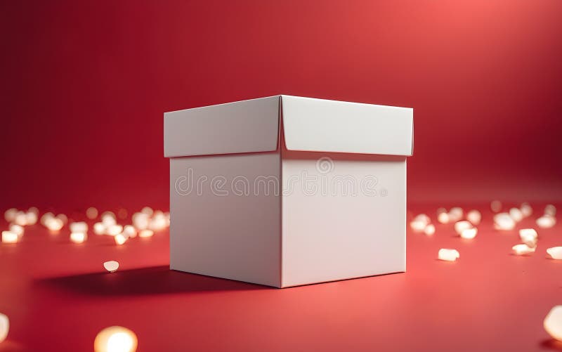 White Box Mockup: Bold Elegance Against a Red Blurred Bokeh Background ...