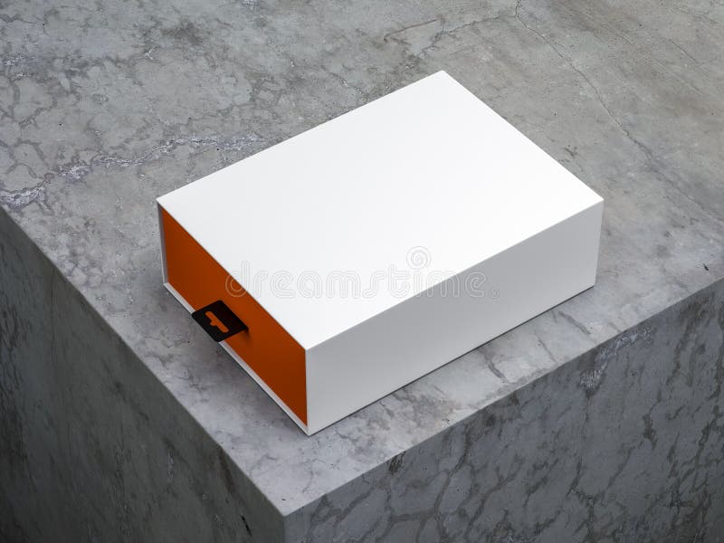 White Box Packaging with Hang Tab on Concrete Table Stock Illustration ...