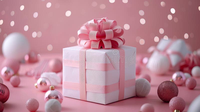 A White Box with a Pink Bow on Top of it is Surrounded by a Bunch of ...