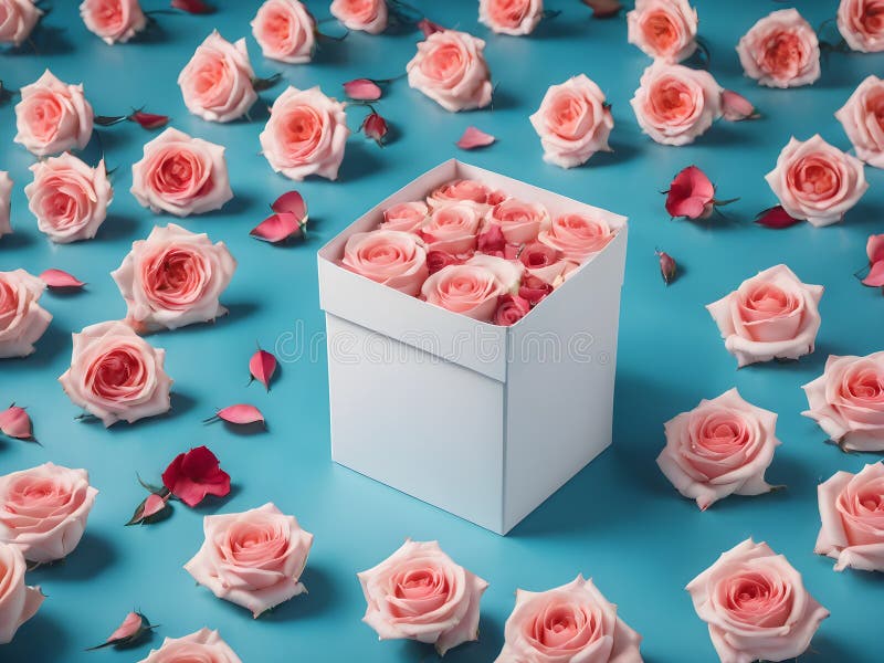 White Box with Pink Roses stock illustration. Illustration of ...