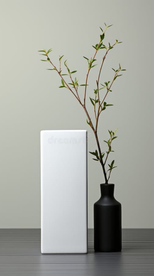White Box with Pot for Black Plants, for Mockups Stock Photo - Image of ...