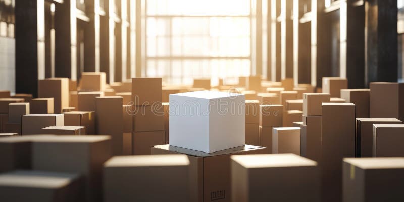 A White Box Prominently Placed in the Center of an Array of Cardboard ...