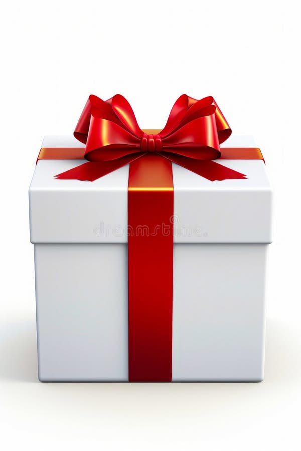 White Box with Red Ribbon and Bow on it. Generative AI Stock ...