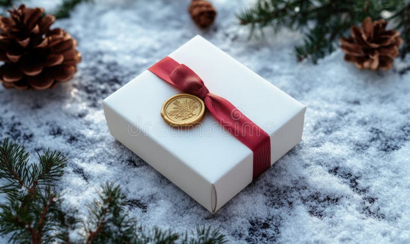 A White Box with a Red Ribbon and a Gold Seal Stock Illustration ...