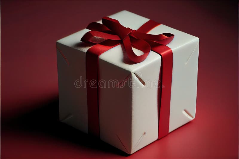A White Box with a Red Ribbon on it S Side and a Bow on the Top of it ...