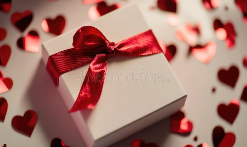 A White Box with a Red Ribbon on Top Stock Illustration - Illustration ...