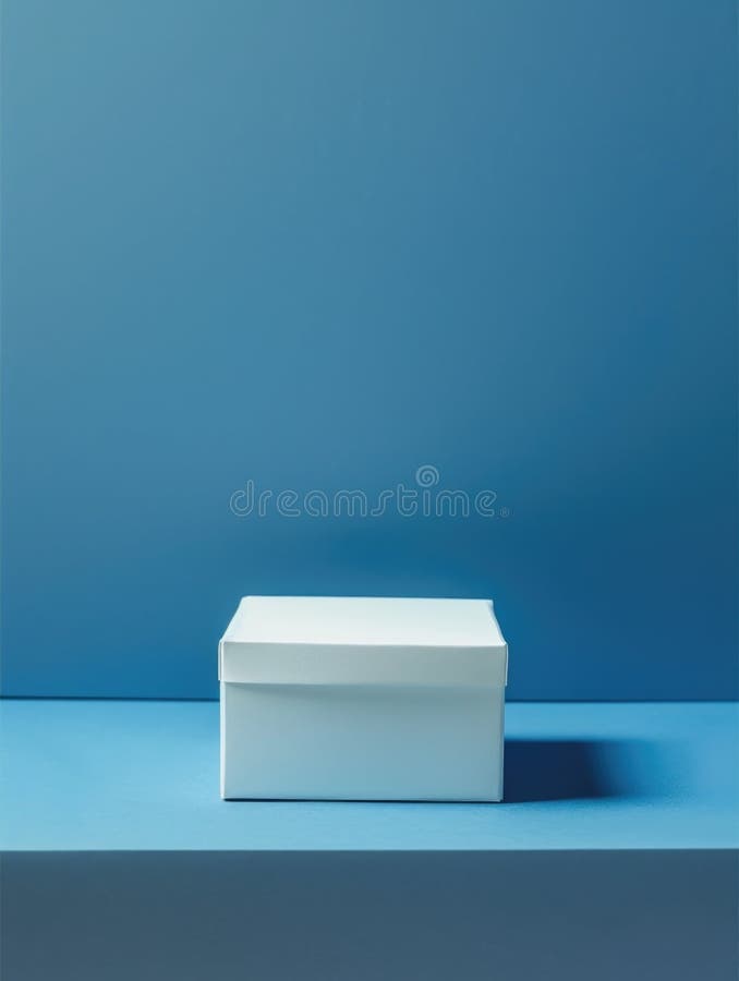 A White Box is Sitting on a Blue Surface Stock Photo - Image of ...