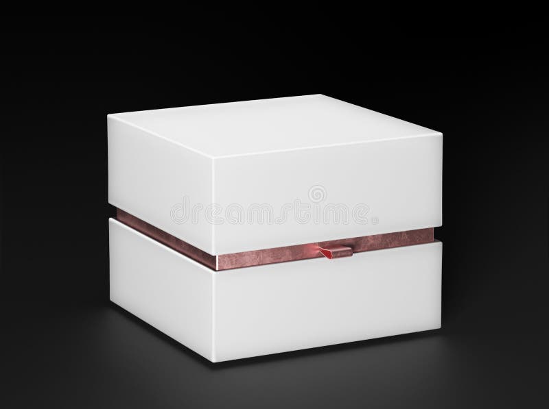 White Box. White Square Golden Color Box on Black Background. Packing ...