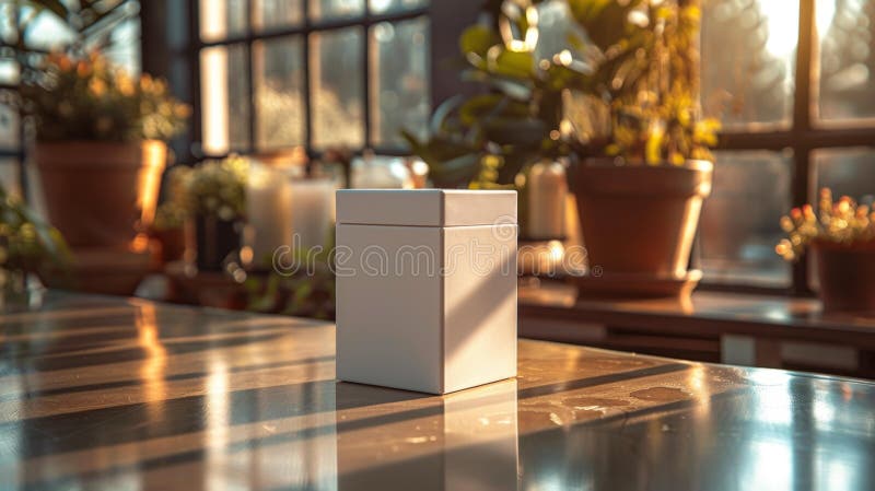 White Box on Table in Sunlit Room - Generative Ai Stock Illustration ...