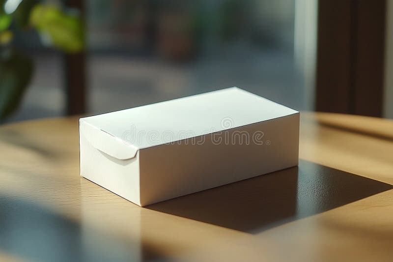 White Box on a Wooden Table with Natural Sunlight Casting a Shadow ...