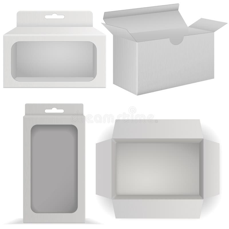 White Boxes with Transparent Side Windows Stock Vector - Illustration ...