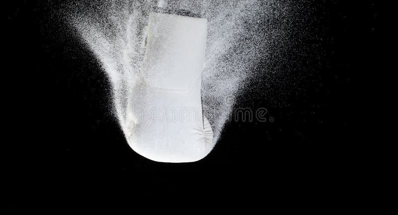 White Boxing Glove Hit Sand and Explode. Boxer Glove Impact White ...