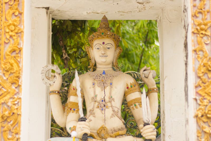White Brahma Statue in Thai Temple Stock Image - Image of statue ...