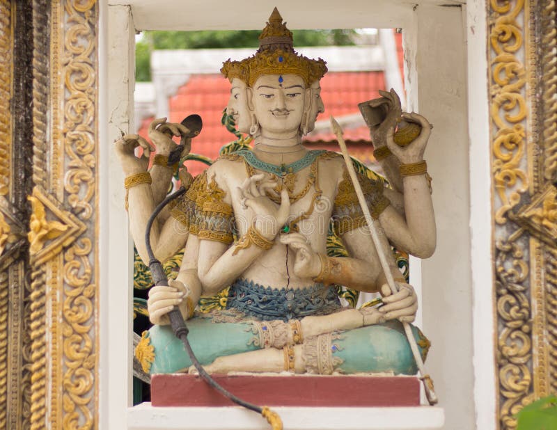 White Brahma Statue in Thai Temple Stock Image - Image of face, respect ...