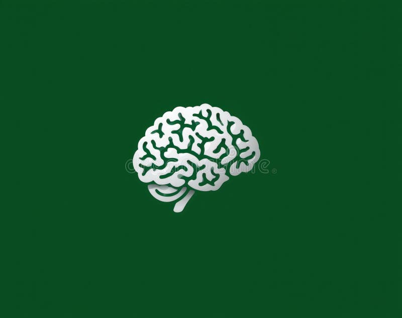 White Brain Icon with Clean Modern Design on Dark Green Background ...