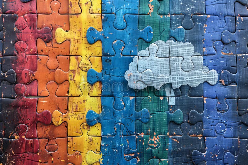 White Brain Puzzle Piece Missing on Colorful Rainbow Pattern, Mental ...