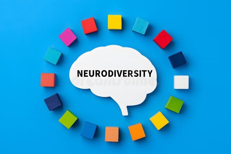 Neurodiversity Concept Illustration – Brain Silhouette with Colorful ...