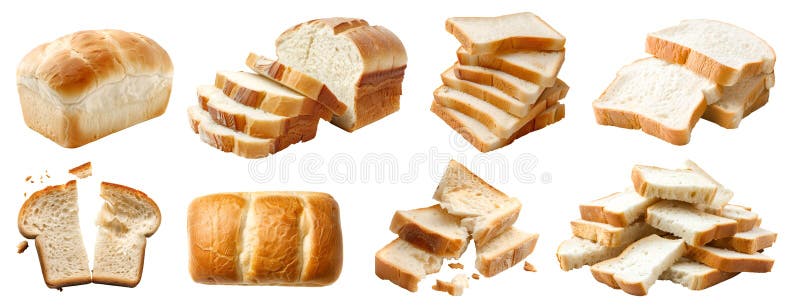 White Bread Bun Loaf Slice on Transparent Cutout, PNG File. Many ...