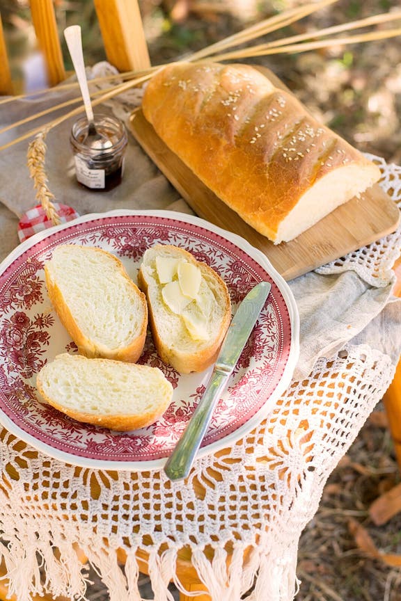 White Bread with Butter for Breakfast Stock Image - Image of knife ...