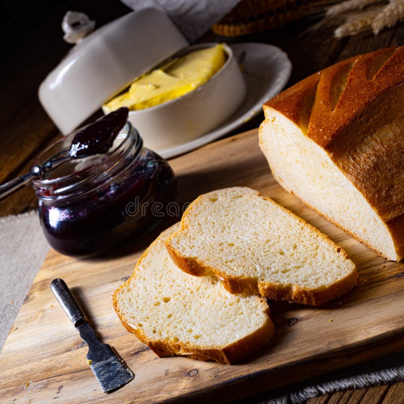 White Bread with Butter and Delicious Jam Stock Image - Image of ...
