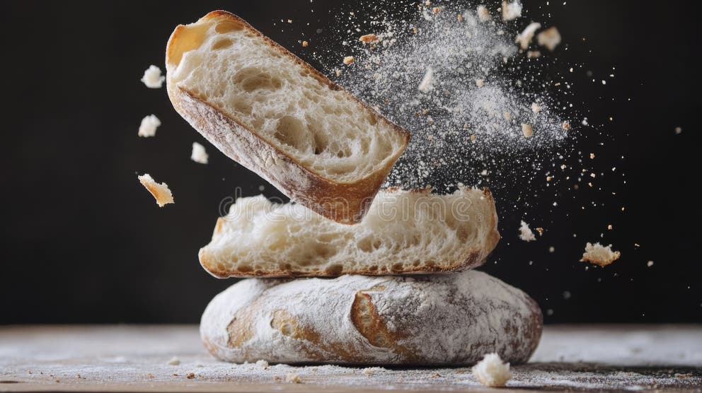 White Bread Crumble Explosion on Dark Background Stock Illustration ...