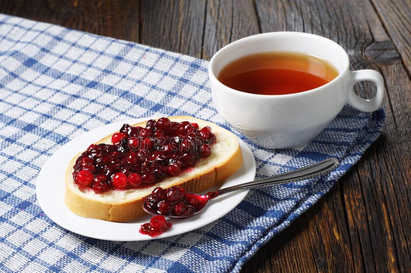 White Bread with Jam and Tea Stock Photo - Image of white, berry: 63756896