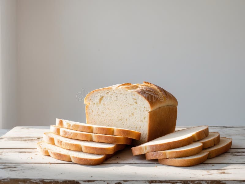 White Bread Loaf Cut into Slices on a Wooden Table Stock Photo - Image ...