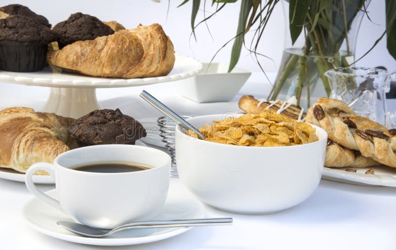 White Breakfast Table Setting with Lily Flowers Stock Photo - Image of ...