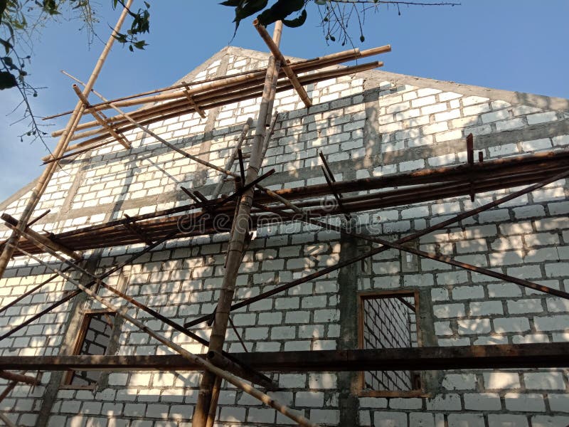 White Brick House Building is Not Finished yet Stock Image - Image of ...